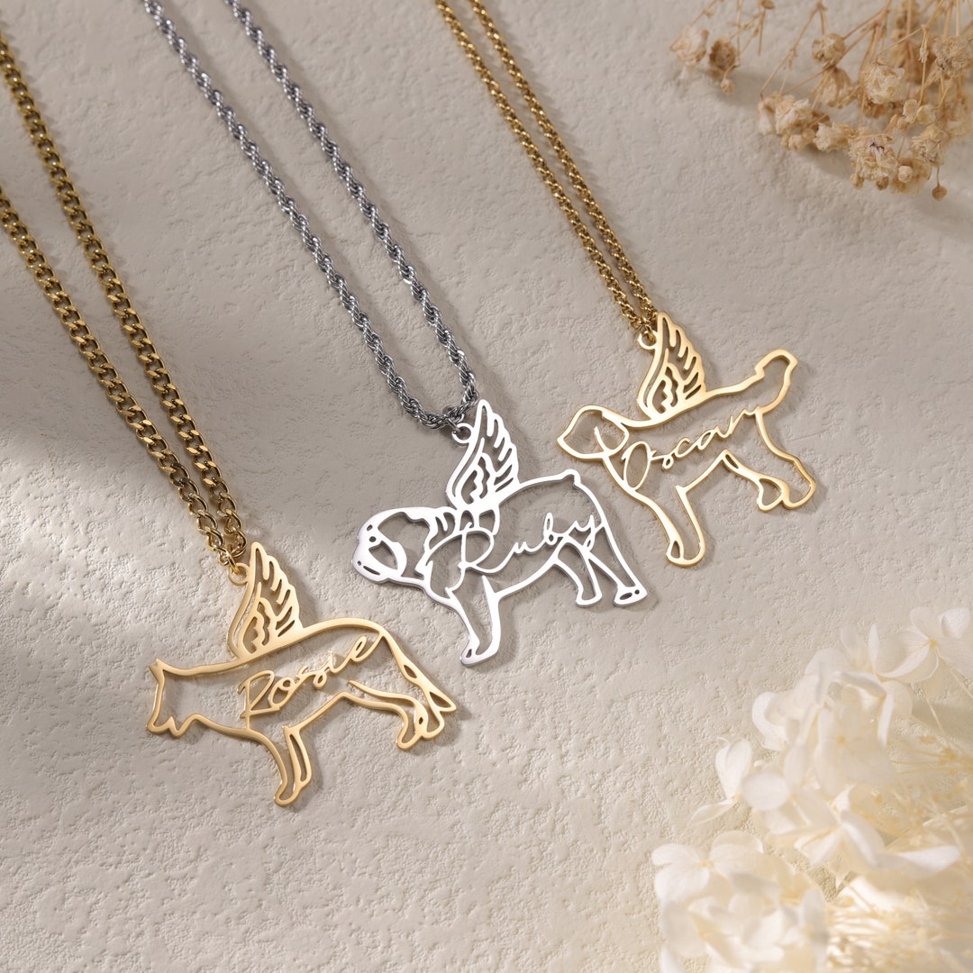 Custom Pet Outline Picture Necklacecustomized Dog Necklace With Namedog ...
