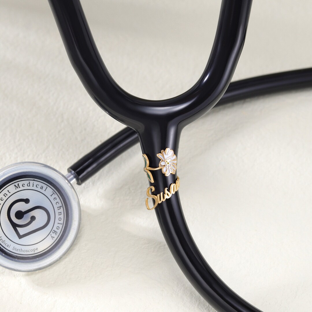 Stethoscope Personalized Name Tag With Birthflower|colored Floral ...