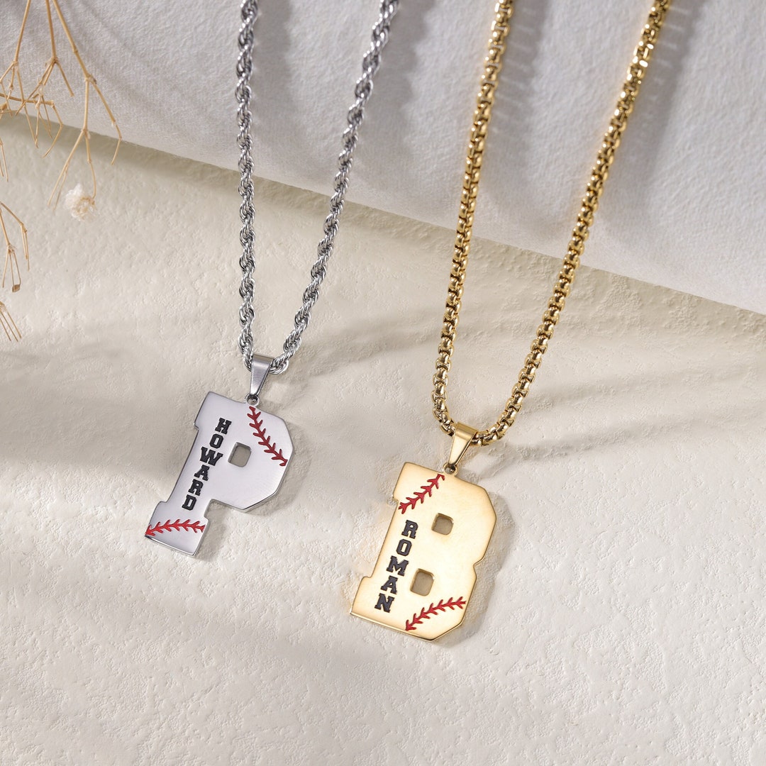 Personalized Initial Sports Necklace|baseball Pendant Necklace|custom ...