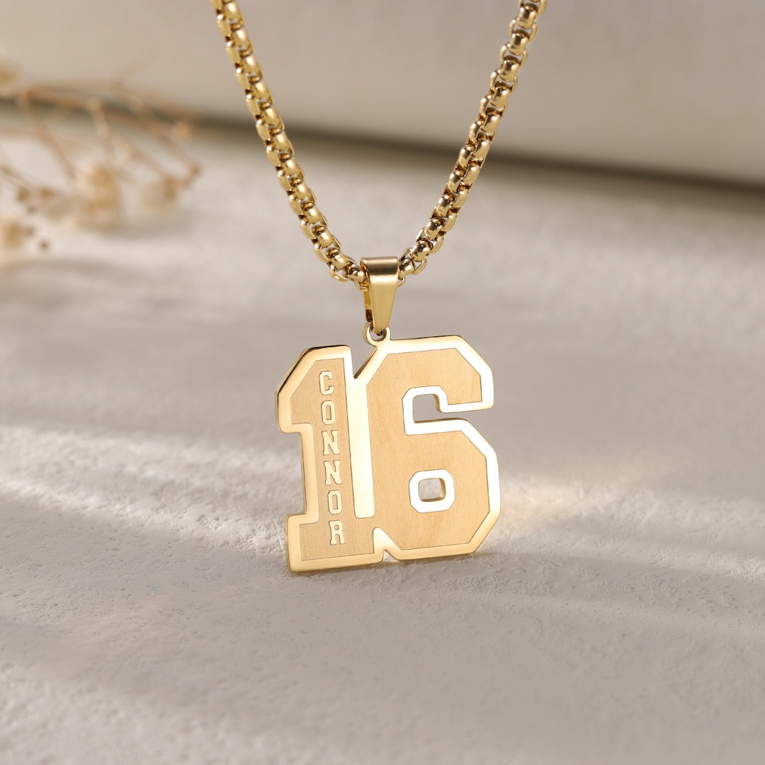 Custom Engraved Number Necklace With 3mm Rolo Chain|personalized Sport ...