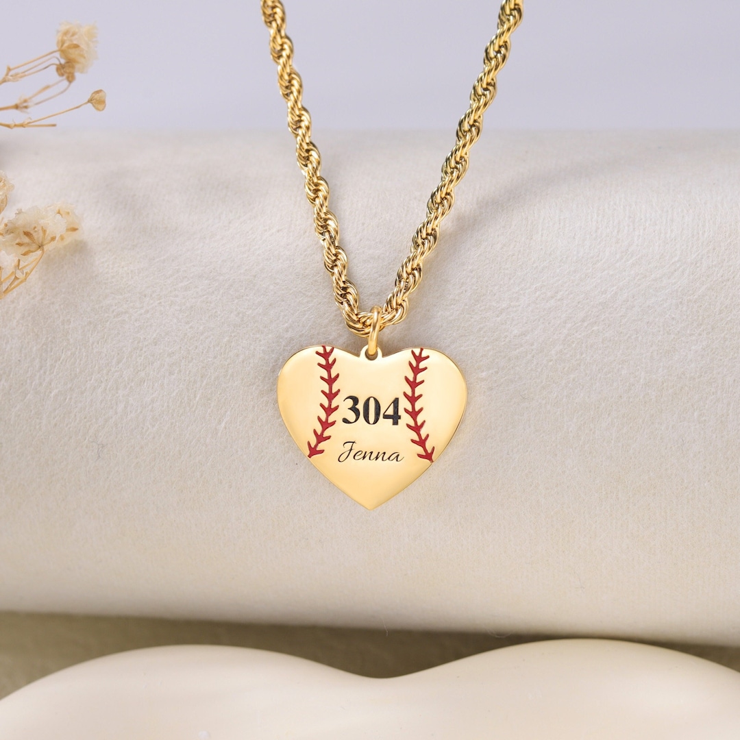 Heart Baseball Necklace With Custom Name and Number|personalized Tiny ...