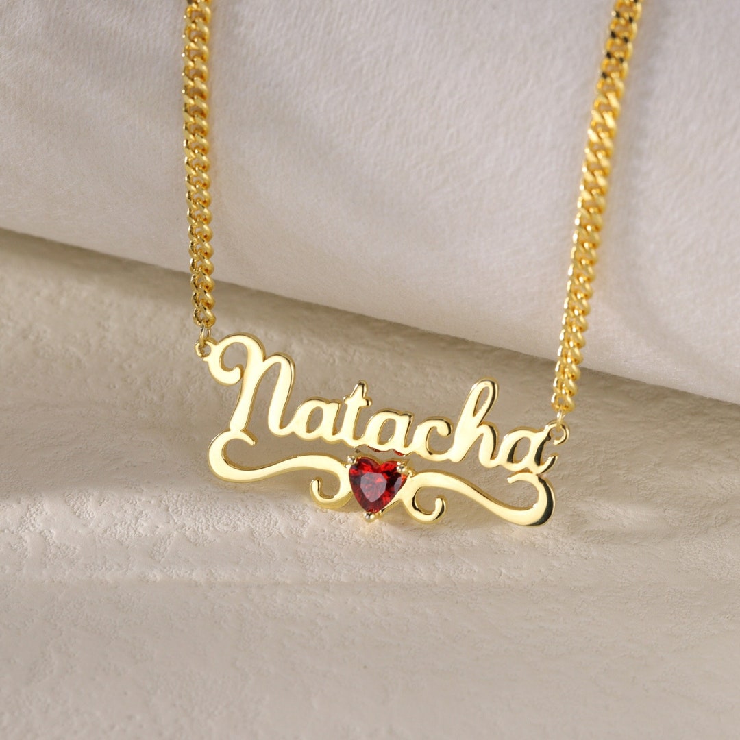 Custom Nameplate Necklace With Heart Birthstone|dainty Personalized ...
