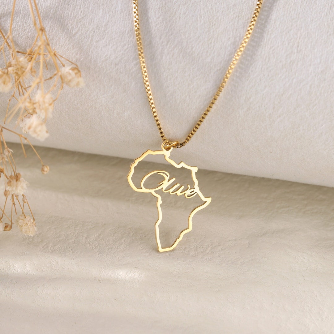 Gold Africa Map Name Necklace|custom Travel Necklace for Men and Women ...