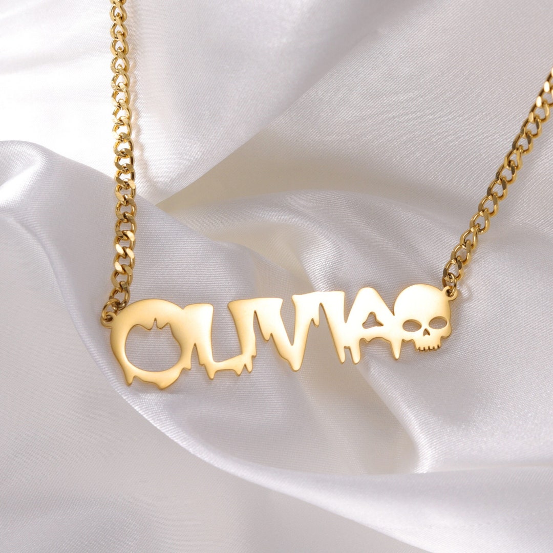Custom Gothic Drip Name Necklace With Skull|personalized Old English ...