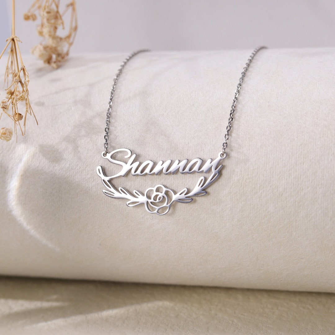 Personalized Rose Nameplate Necklacecustom Rose Flower Name Choker For