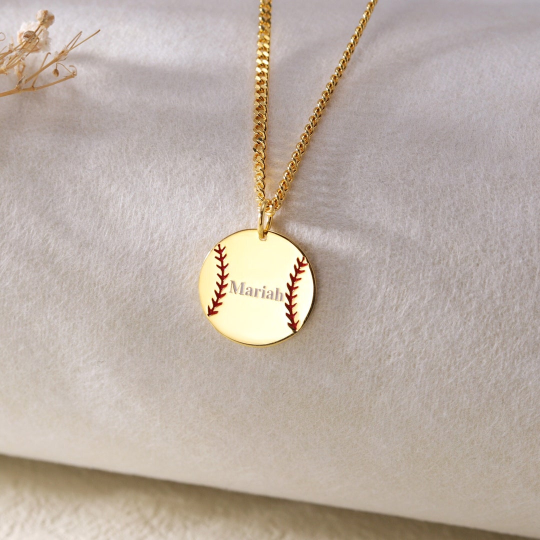 Baseball Necklace With Custom Name and Number|personalized Tiny Sporty ...