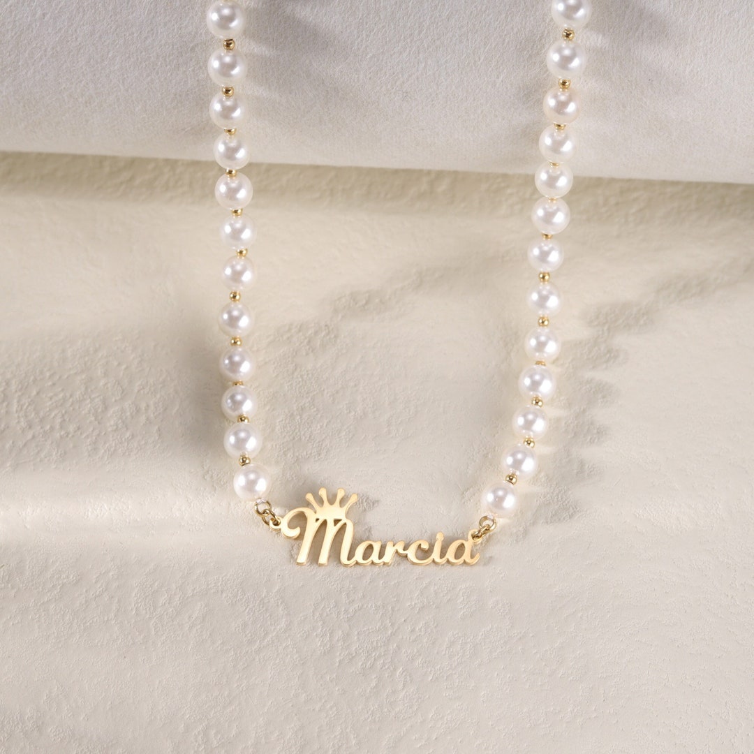 Custom Pearl Name Necklace With Crown|freshwater Pearl and Gold Seed ...