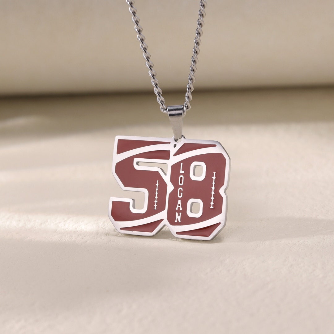 Customized Engraved Football Number Necklace With Name|year Necklace ...