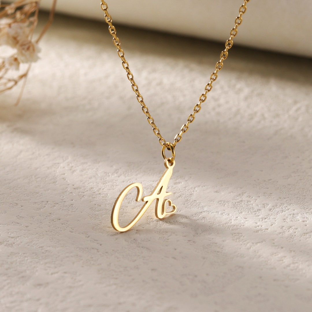 Custom Initial Name Necklace With Heart Charm|personalized Minimalist ...