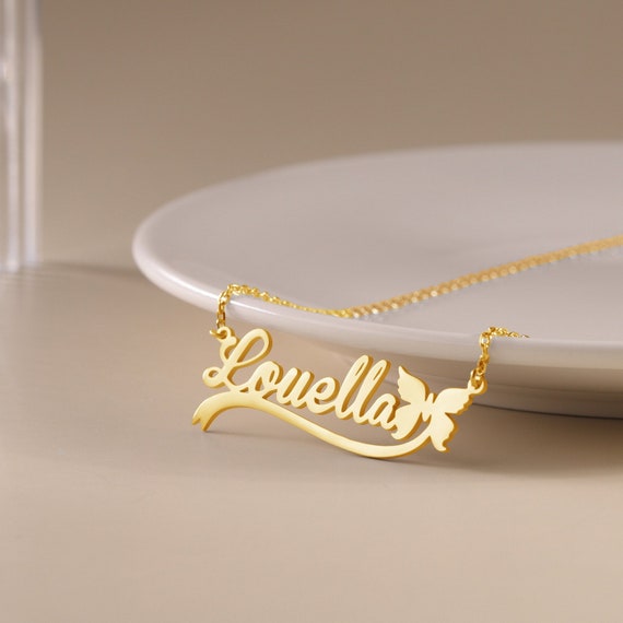 Name necklace with butterfly charm store