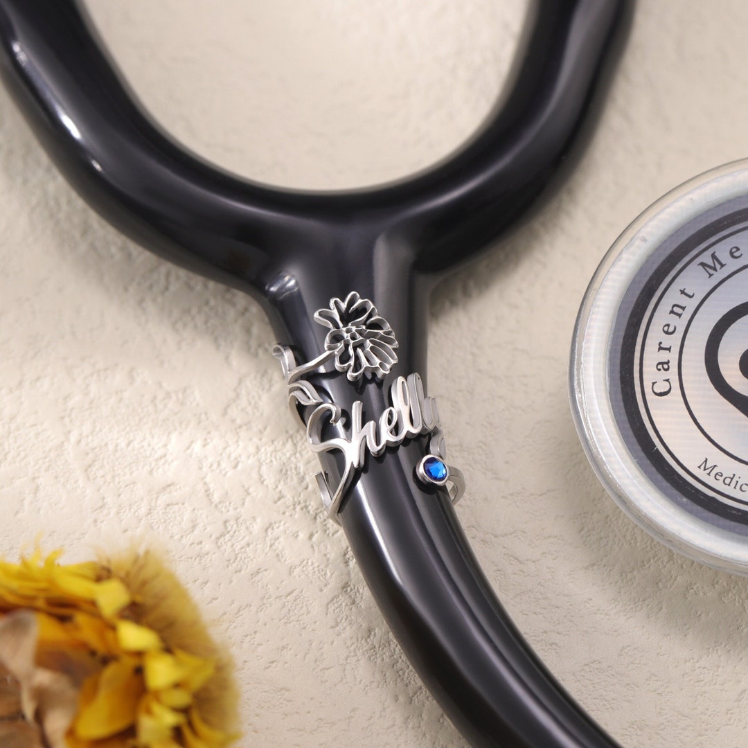 Stethoscope Personalized Name Tag With Birthflower and Birthstone ...