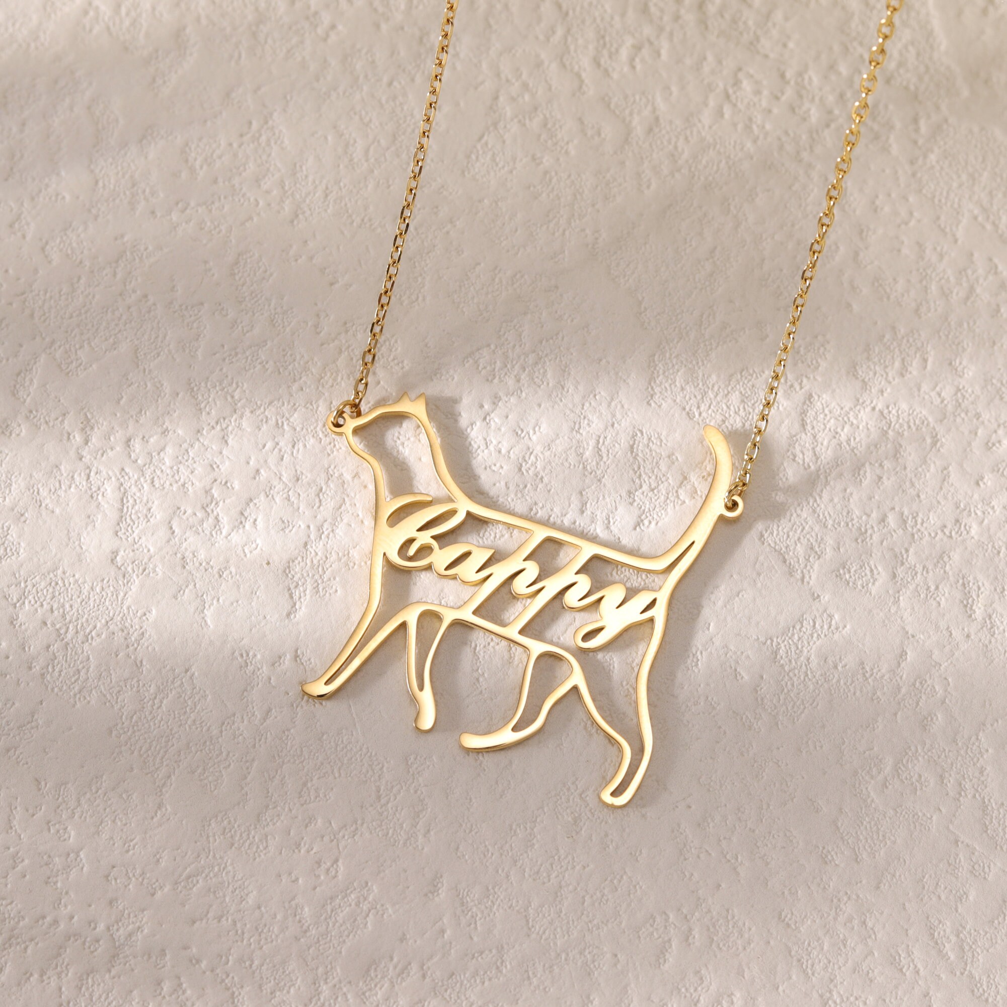Custom Cat Outline Picture Necklace|personalized Pet Necklace With Name ...