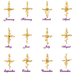 Birth Flower Gold Cross Necklace|cross With Flowers Floral Pendant ...