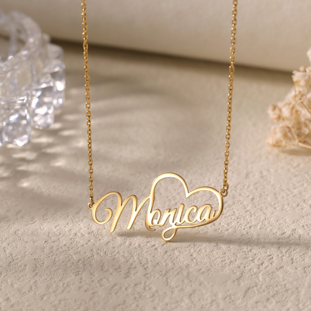 Custom Heart Name Necklace|minimalist Signature Necklace With Heart ...