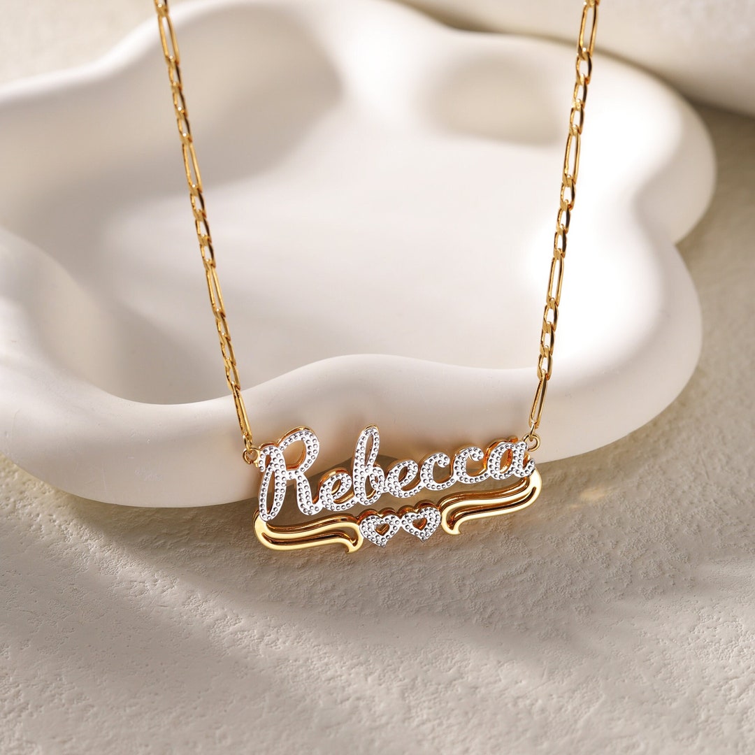 Name Plate, Nameplate Necklace, Custom Name Necklace, Two Tone Name ...