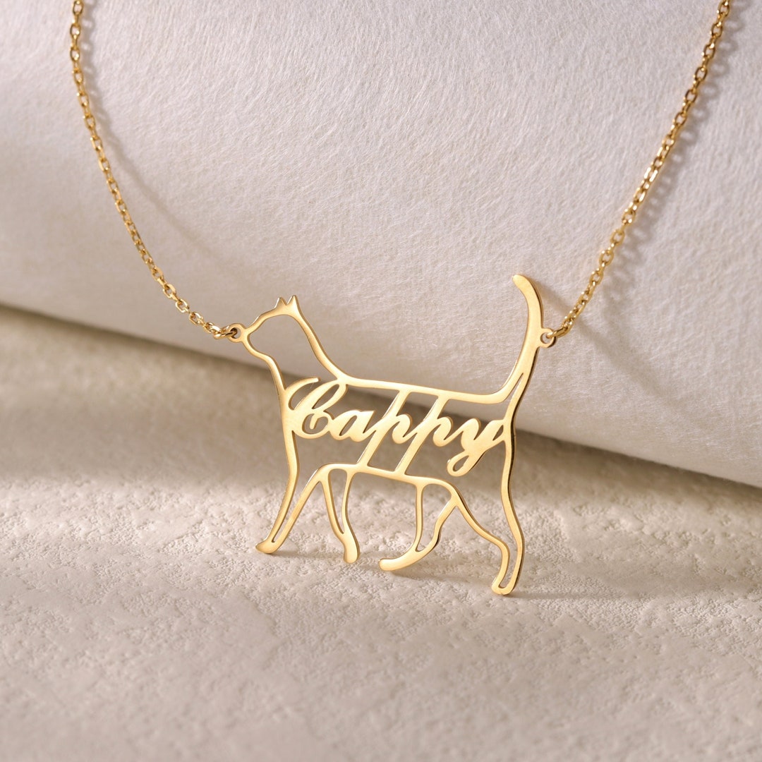 Custom Cat Outline Picture Necklace|personalized Pet Necklace With Name ...