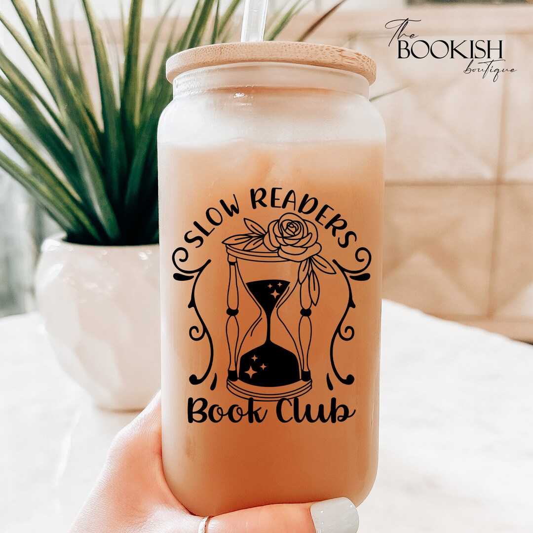 Slow Readers Club Frosted Glass Cup W/bamboo Lid & Glass Straw - Etsy