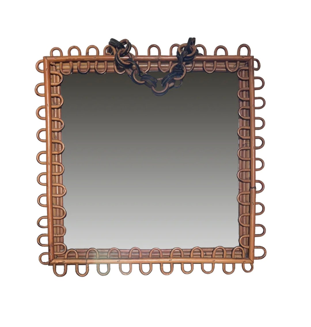 Vintage Square Looped Mirror in Rattan and Bamboo by Bonacina - Etsy