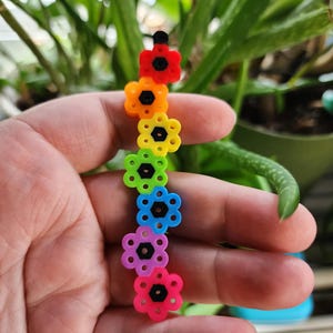 Rainbow Flower Perler Bead Keychain - Etsy