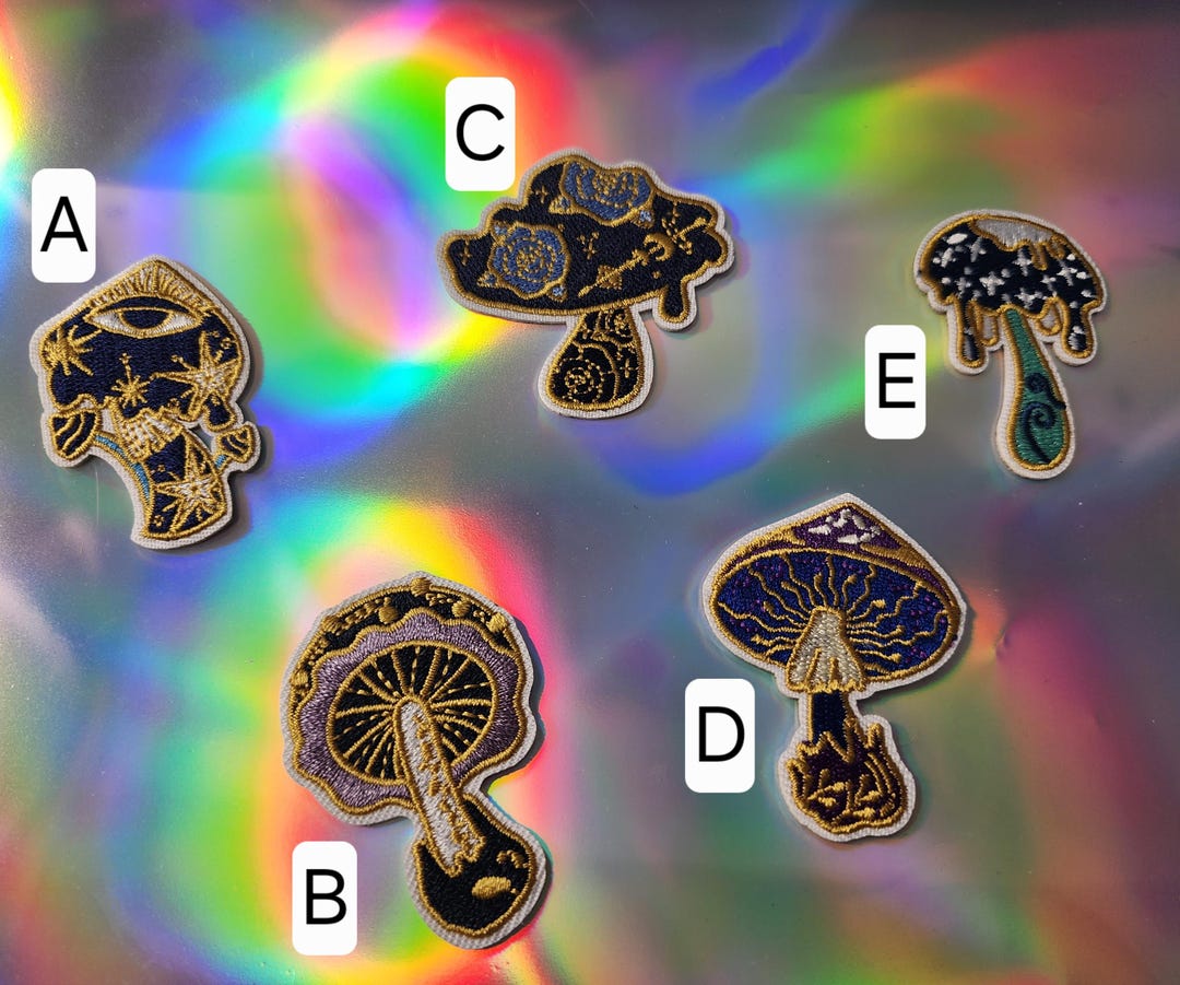 Trippy Mushroom Iron on Embroidered Patches - Etsy