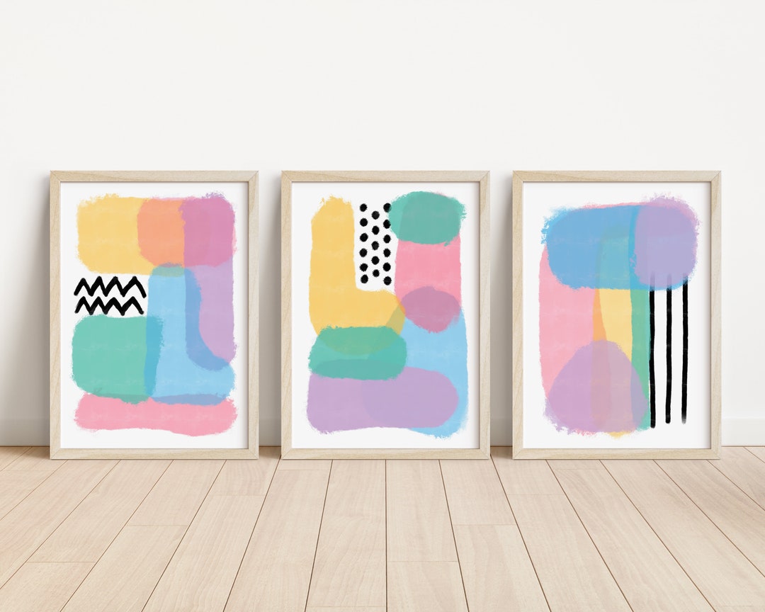 3 Piece Wall Art Abstract Modern Prints,neutral Pop of Color Abstract ...
