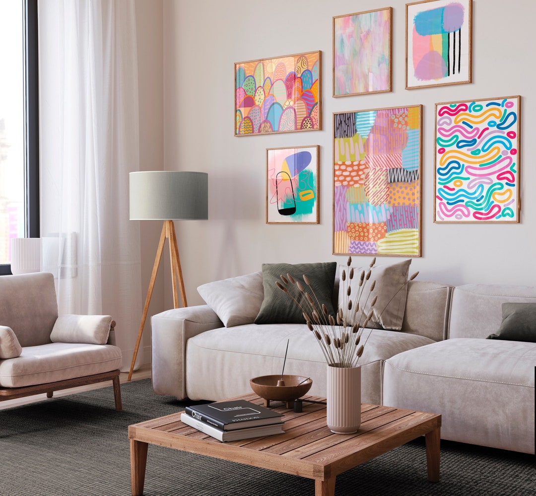 Gallery Wall Prints, Set of Vivid Prints, Colorful Wall Art, Abstract ...