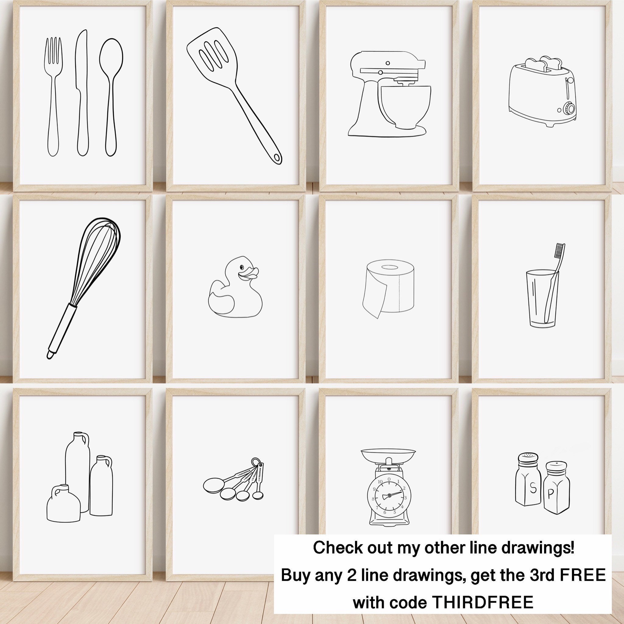 3 Piece Art Prints Printable Wall Art Kitchen Art Simple - Etsy