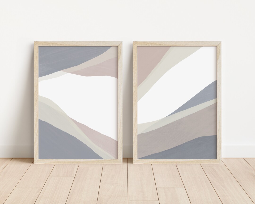 2 Piece Art Prints, Abstract Poster Set, Bedroom Wall Art, Pink Beige ...