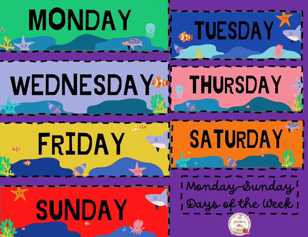 Ocean Themed Days of the Week - Etsy