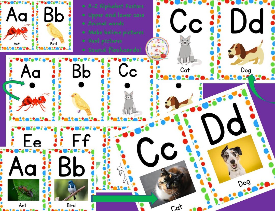 Colorful A-Z Alphabet Cards With Sound Flashcards - Etsy