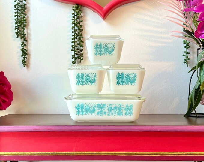 Vintage Pyrex Butterprint Refrigerator Dishes | Turquoise and White ...