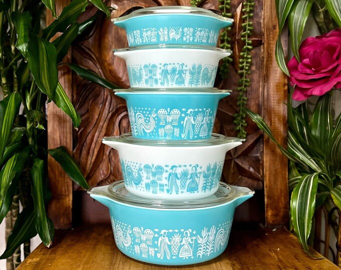 Vintage Pyrex Amish Butterprint Casserole Dish Set + Lids | Set of 5 ...