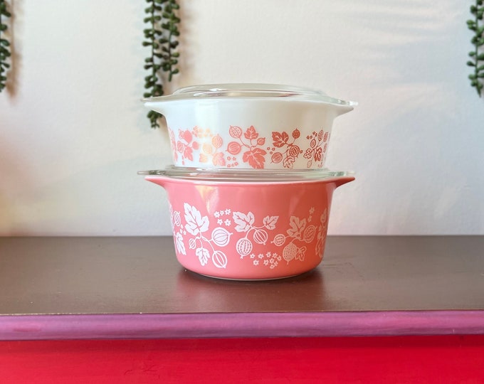 Set of Vintage Pink Pyrex Bakeware Gooseberry Round Casseroles With ...