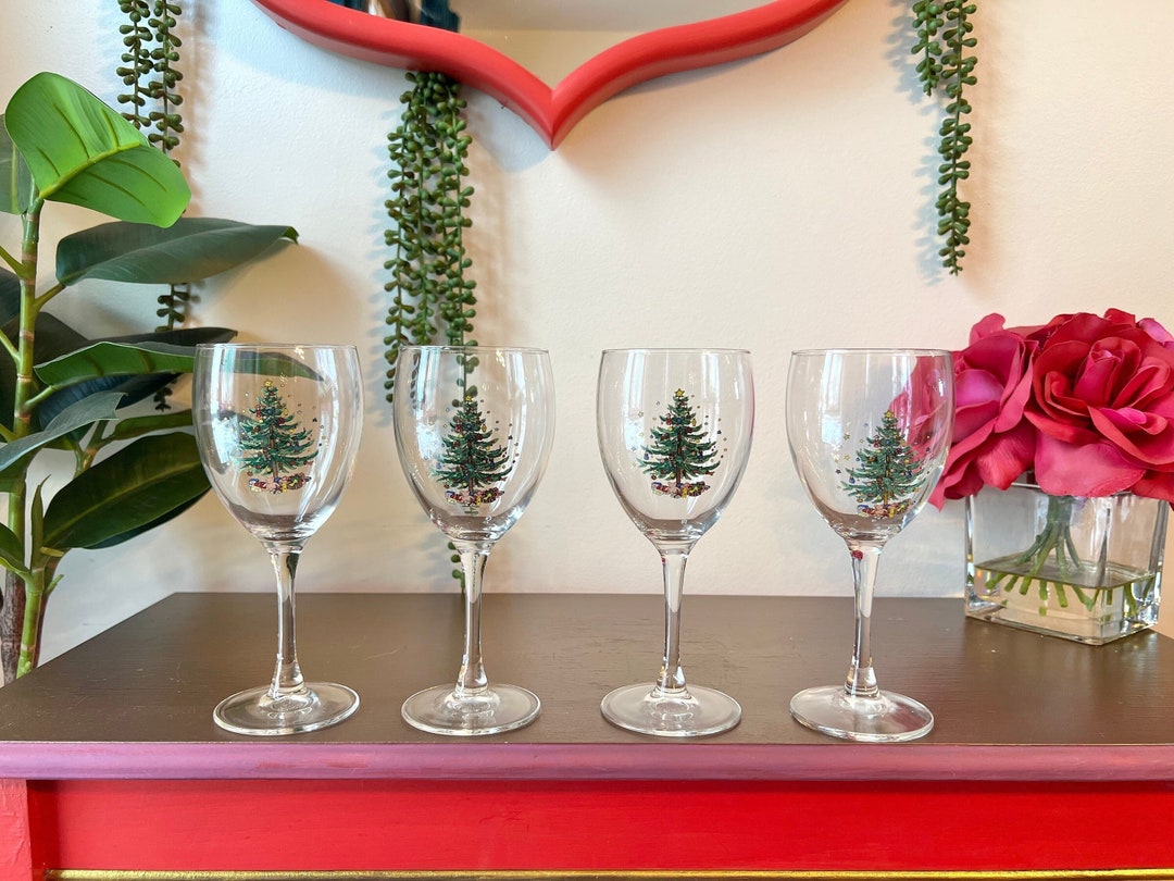 Vintage NIKKO Christmas Glassware | Christmas Tree All-purpose Goblets ...