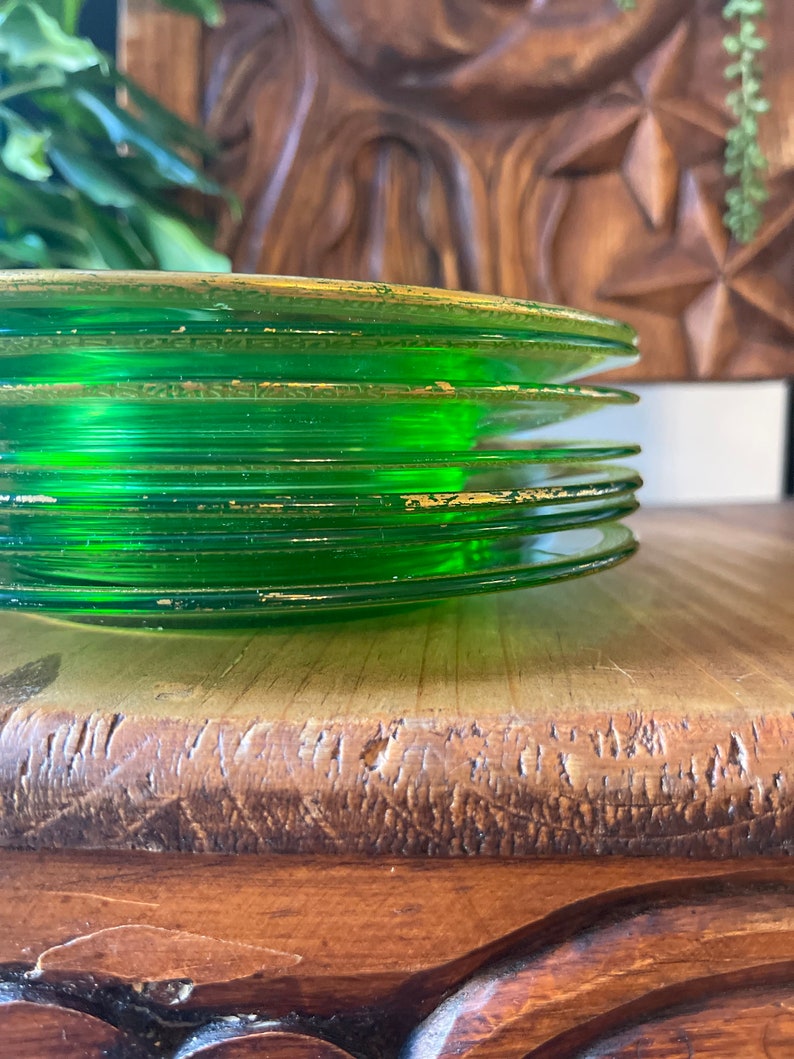 Vintage Green Depression Glass Plates | Green Uranium Glass Plates Set ...