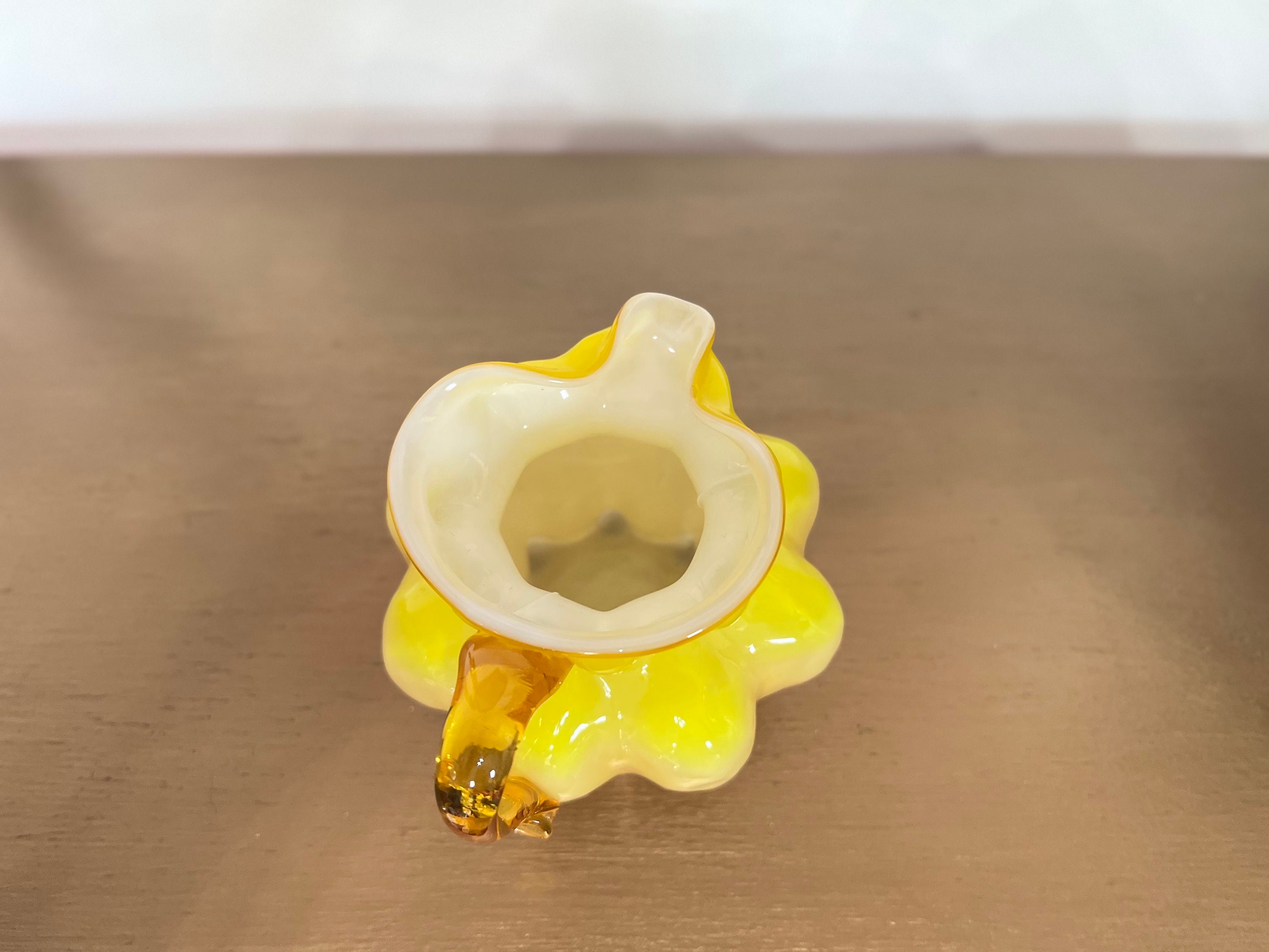 MCM Mini Vintage Kanawha Pitcher Bright Yellow Glass Handled Decorative ...