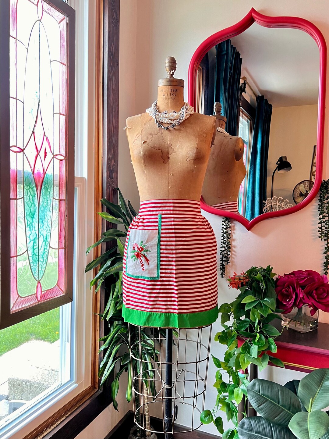 Vintage Christmas Half Apron Retro Candy Cane Striped Holiday Apron ...