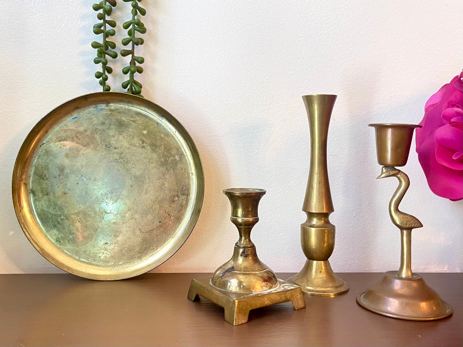 Vintage Brass Decor Set Brass Tray, Brass Bud Vase, Copper and Brass ...