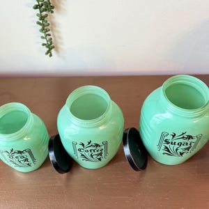 Rare Hazel Atlas Jadeite Canister Set, Vintage Green Kitchen Storage ...