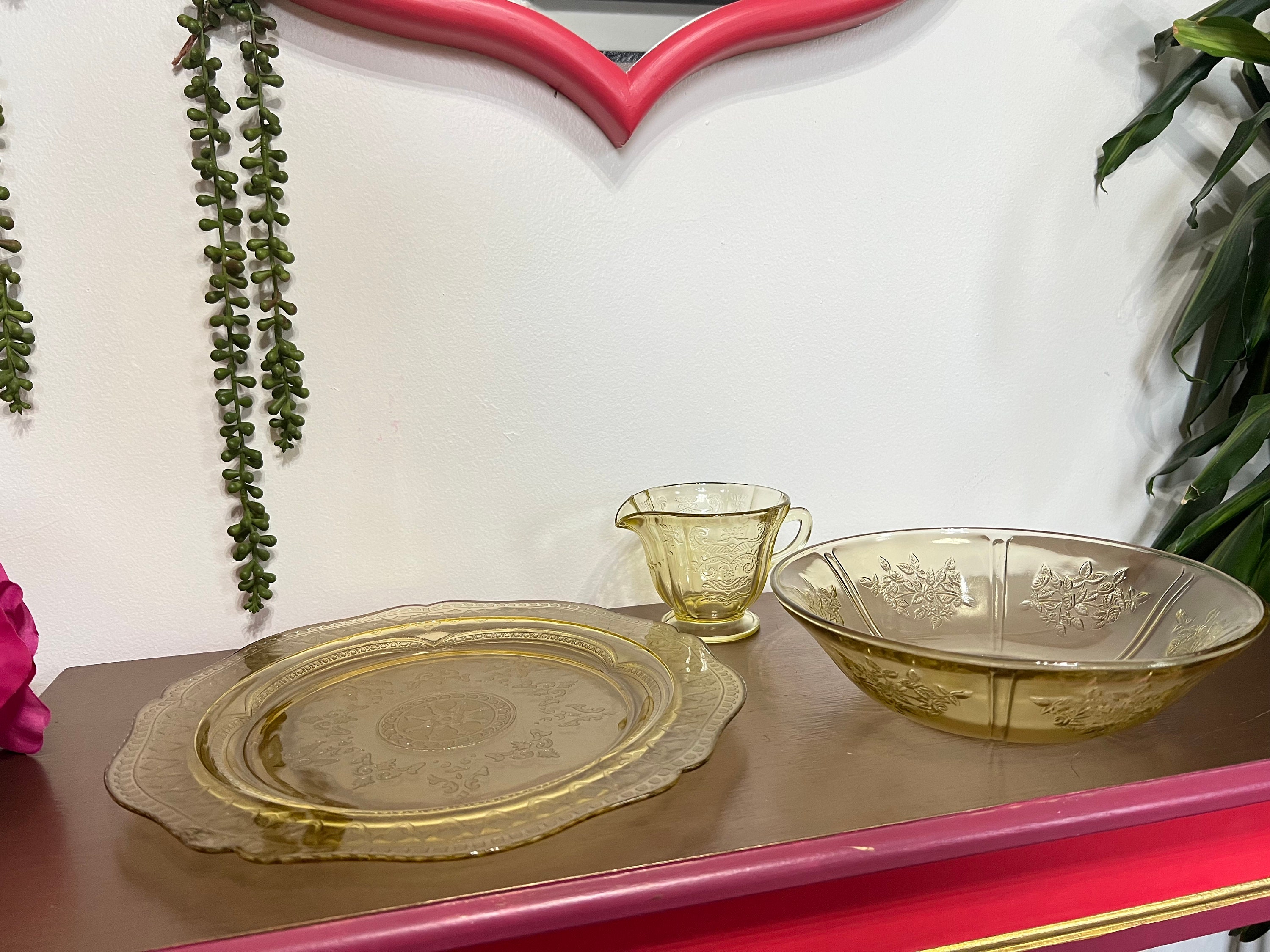 Vintage Yellow Depression Glass Serving Set | Patrician, Sharon, Madrid ...