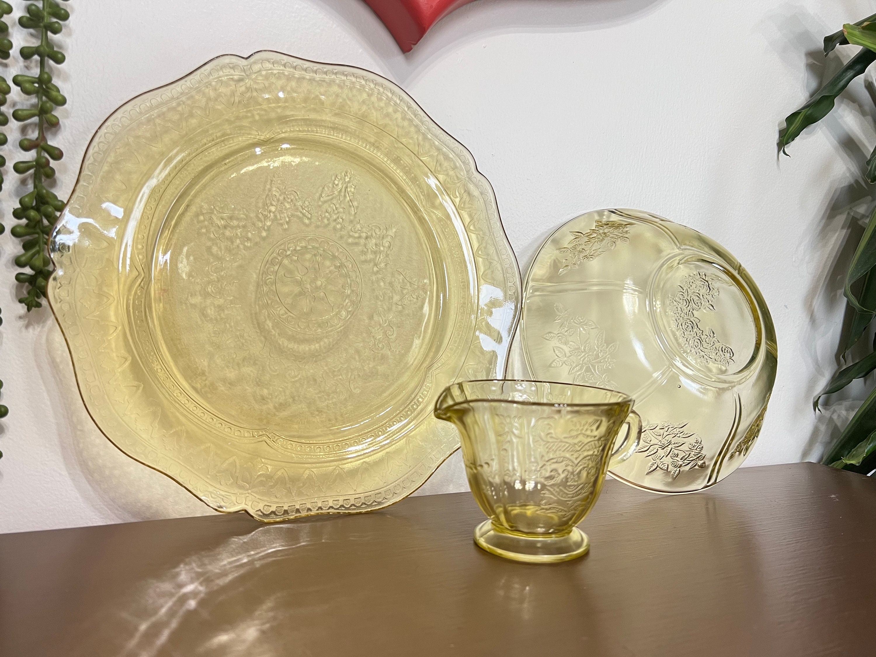 Vintage Yellow Depression Glass Serving Set | Patrician, Sharon, Madrid ...