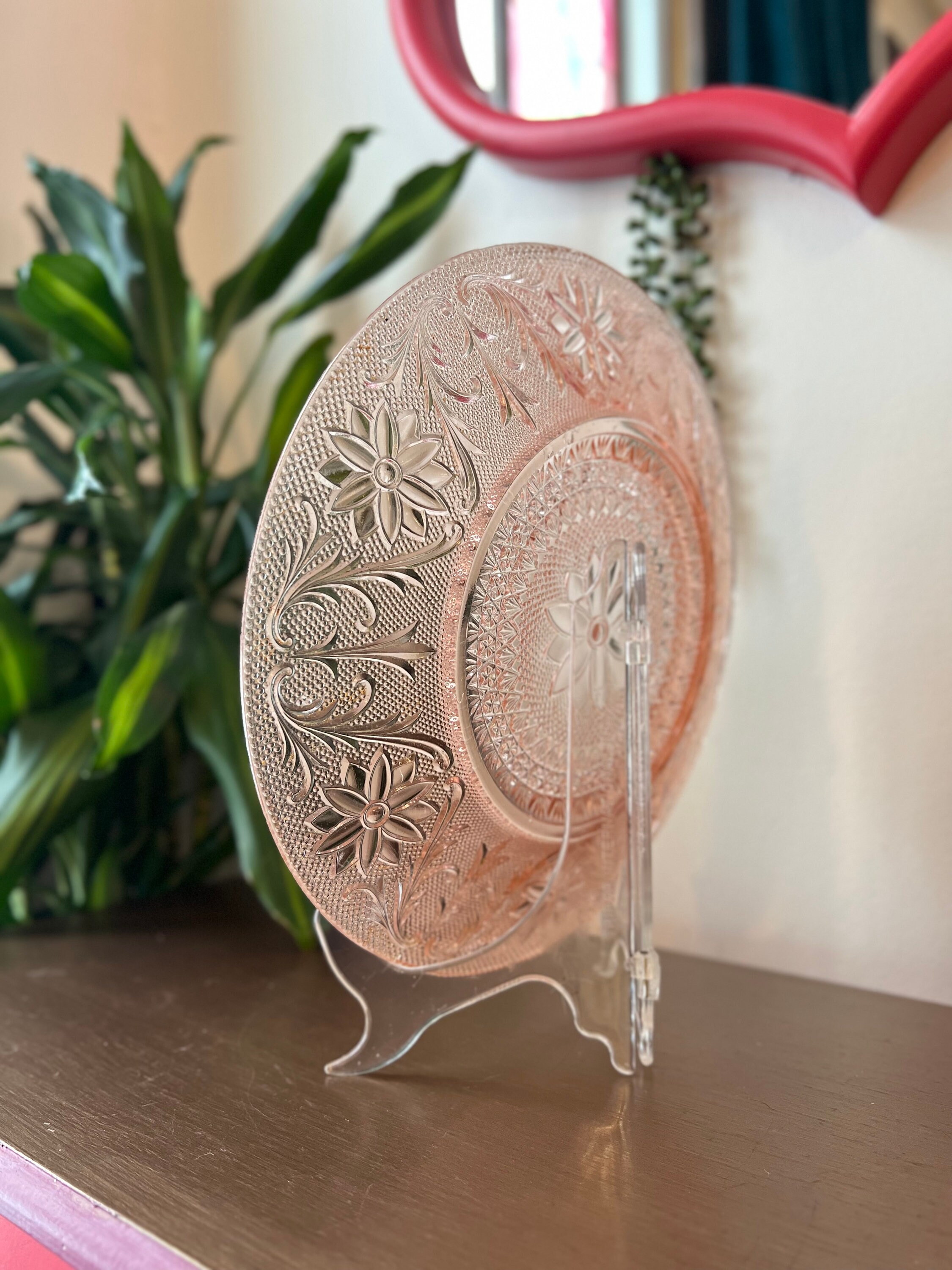 Vintage Pink Depression Glass Style Chantilly Dinner Plate Vintage ...