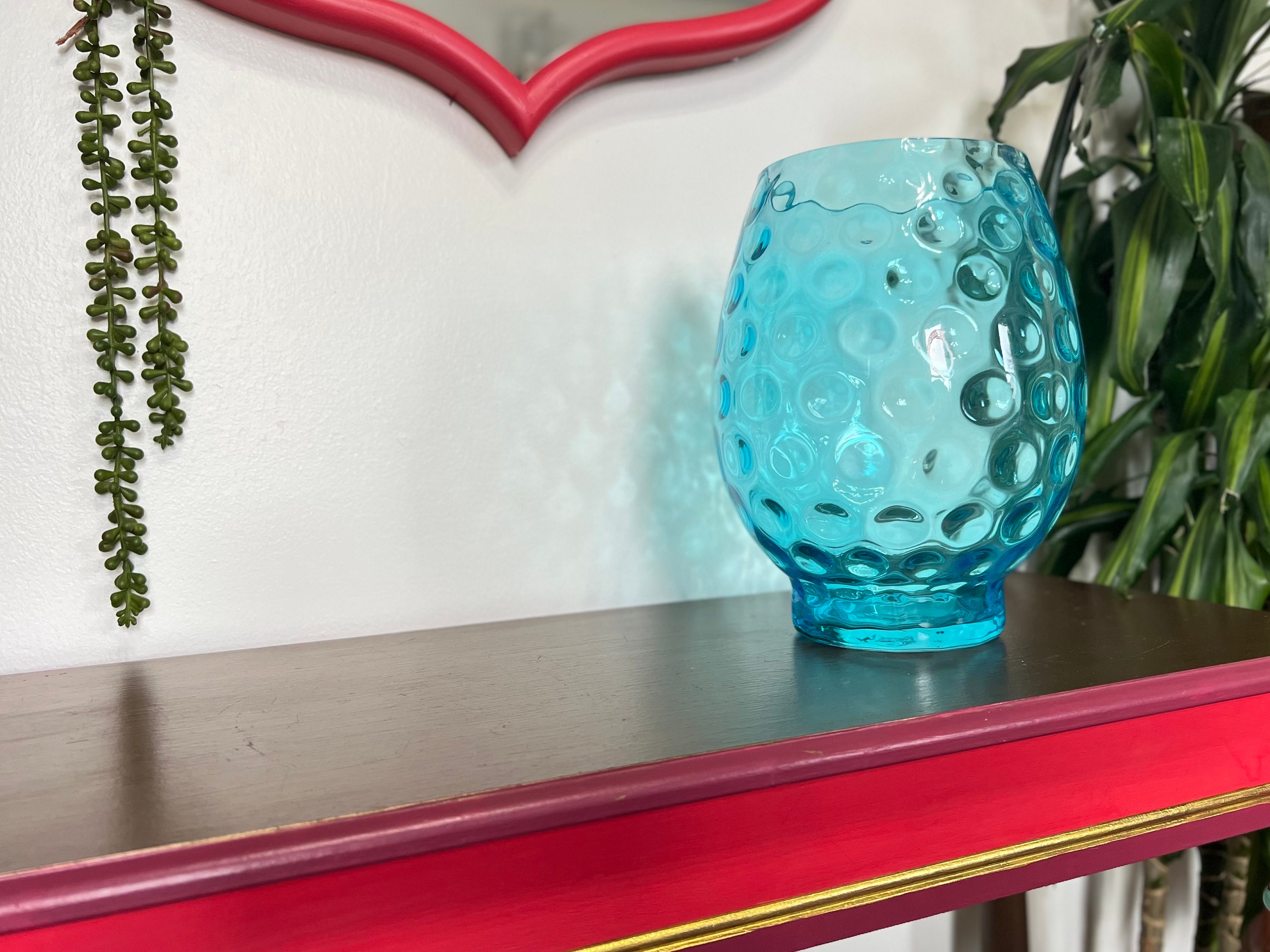 Large Vintage Aqua Thumbprint Glass Centerpiece Bowl Vase - Etsy