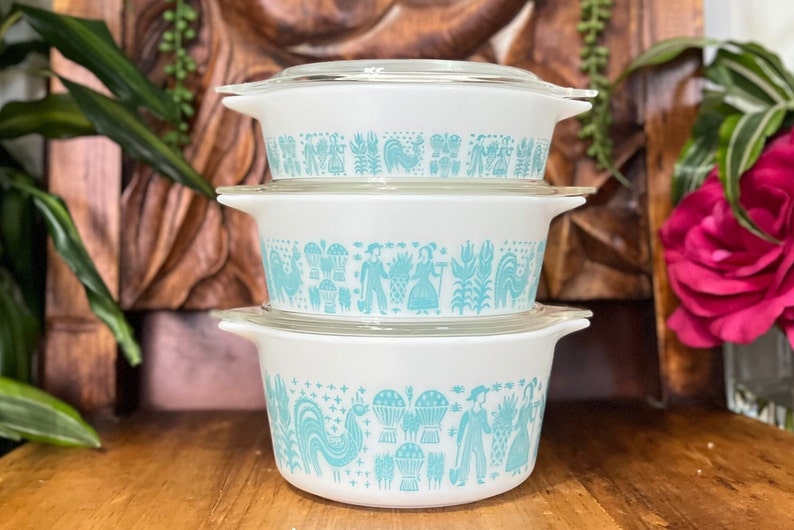Vintage Pyrex Promotional all Turquoise on White Butterprint - Etsy