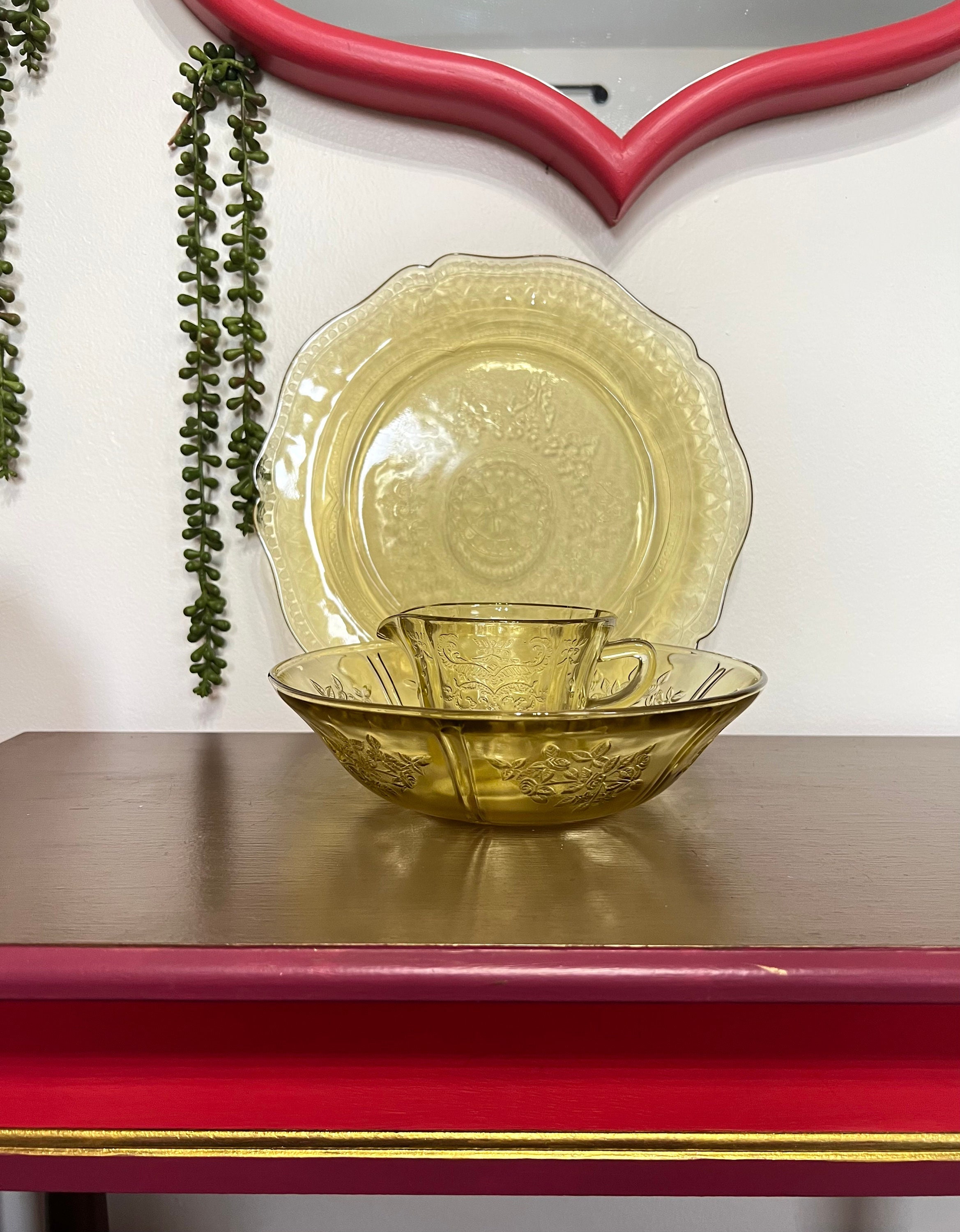 Vintage Yellow Depression Glass Serving Set | Patrician, Sharon, Madrid ...