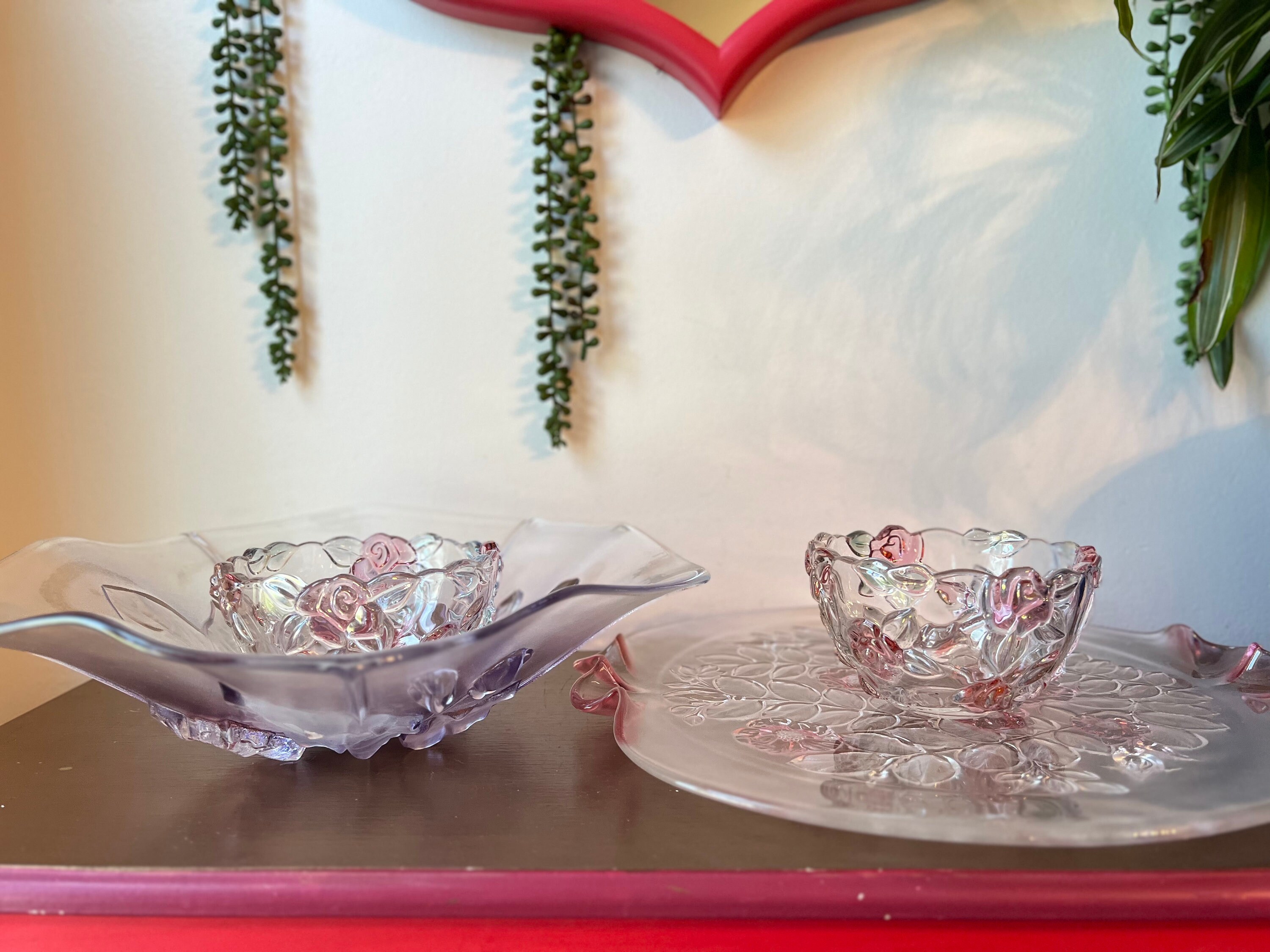 Set of Vintage Mikasa Flower Crystal Serving Dishes | Pink Rosella ...