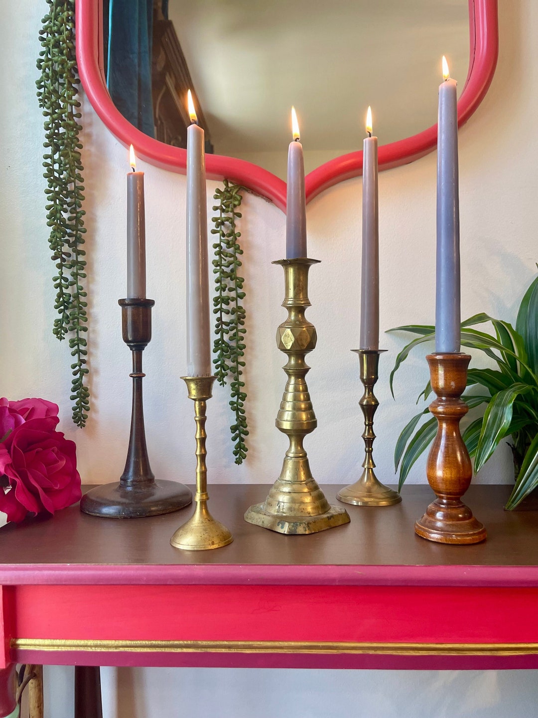 Set of 5 Vintage Candlestick Holders Set of Vintage Brass Candlesticks ...