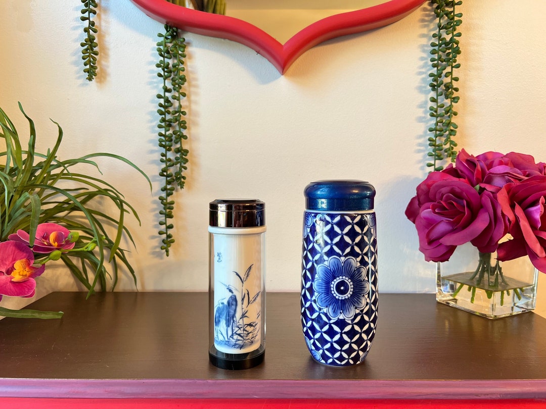 Vintage Teavana Tea Thermos and Double Wall Glass Water Bottle Blue ...