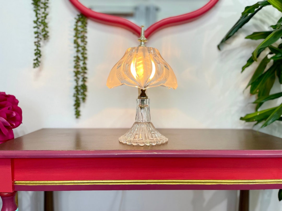 Vintage Frosted Crystal Lamp, Yugoslavian Cut Glass, MCM Decor - Etsy