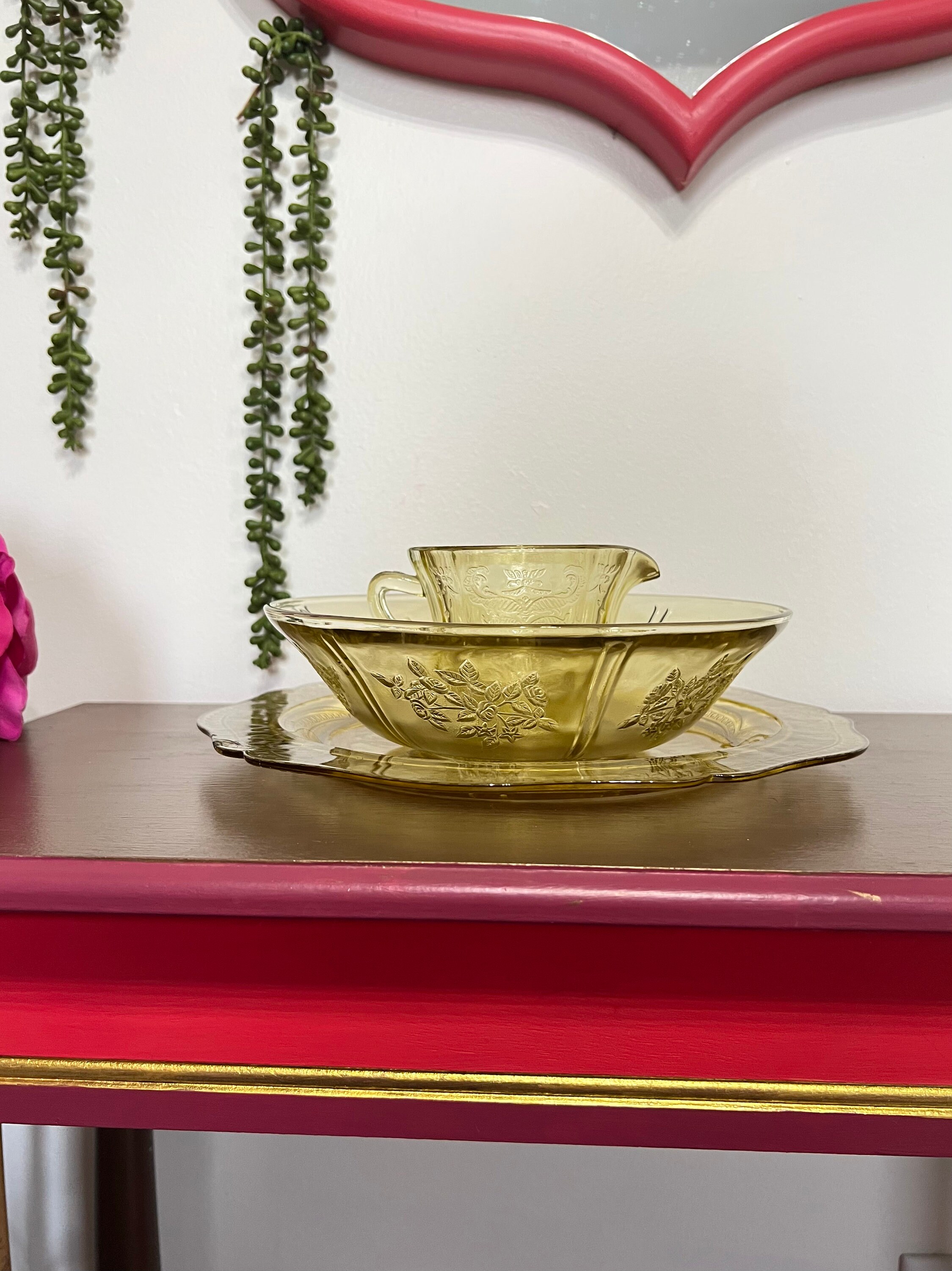 Vintage Yellow Depression Glass Serving Set | Patrician, Sharon, Madrid ...